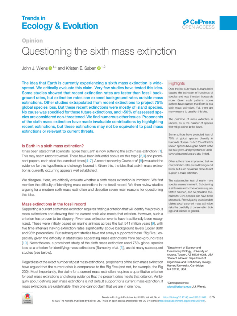 Questioning the Sixth Mass Extinction | PDF | Extinction | Species