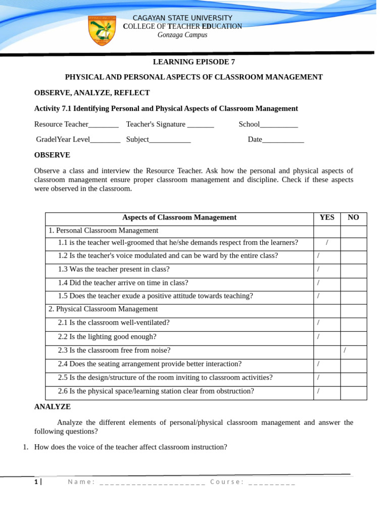 Field Study 1 Episode 7 | PDF | Classroom Management | Classroom