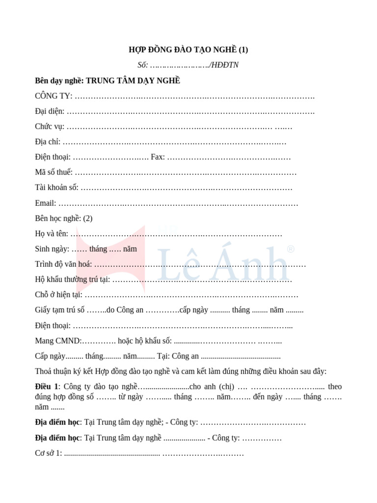 Mau Hop Dong Dao Tao Nghe | PDF