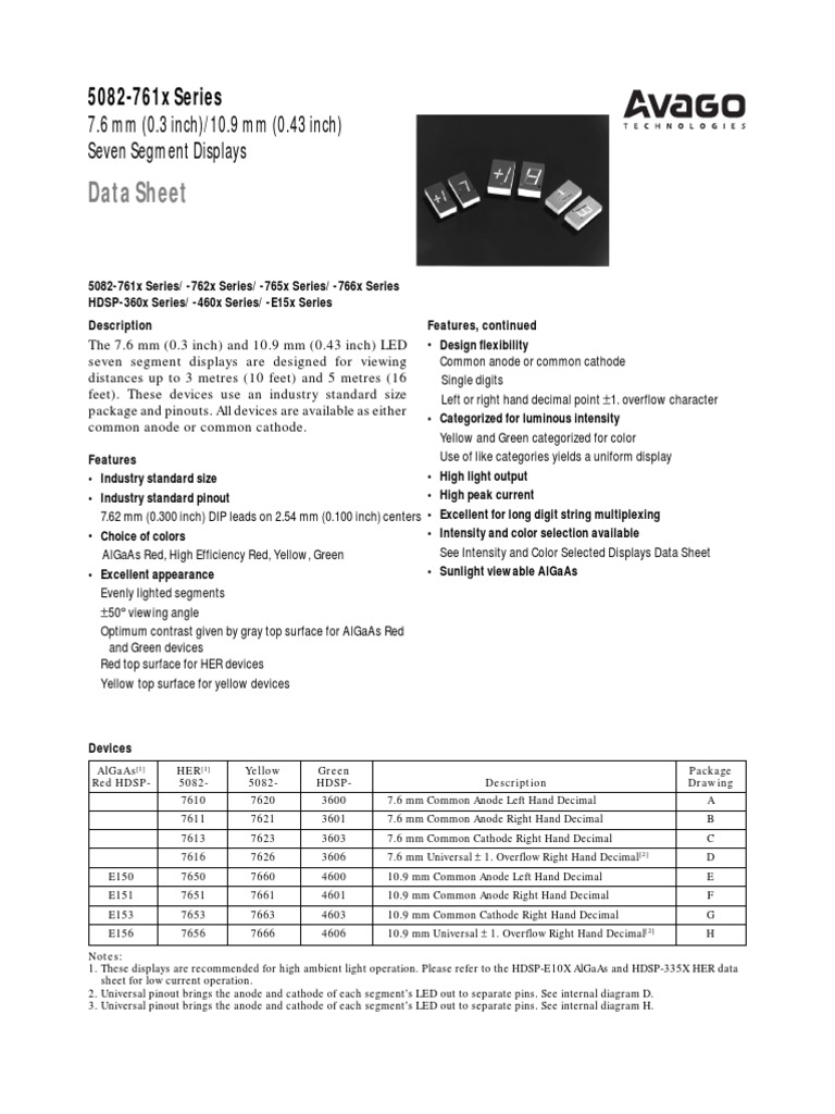 Data Sheet: 5082-761x Series | PDF | Light Emitting Diode | Color