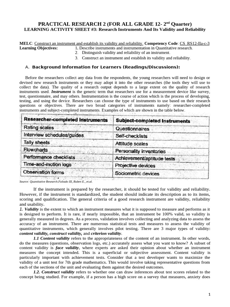SLHT3 Pract2 Research Instruments Villacrucisp | PDF | Validity ...