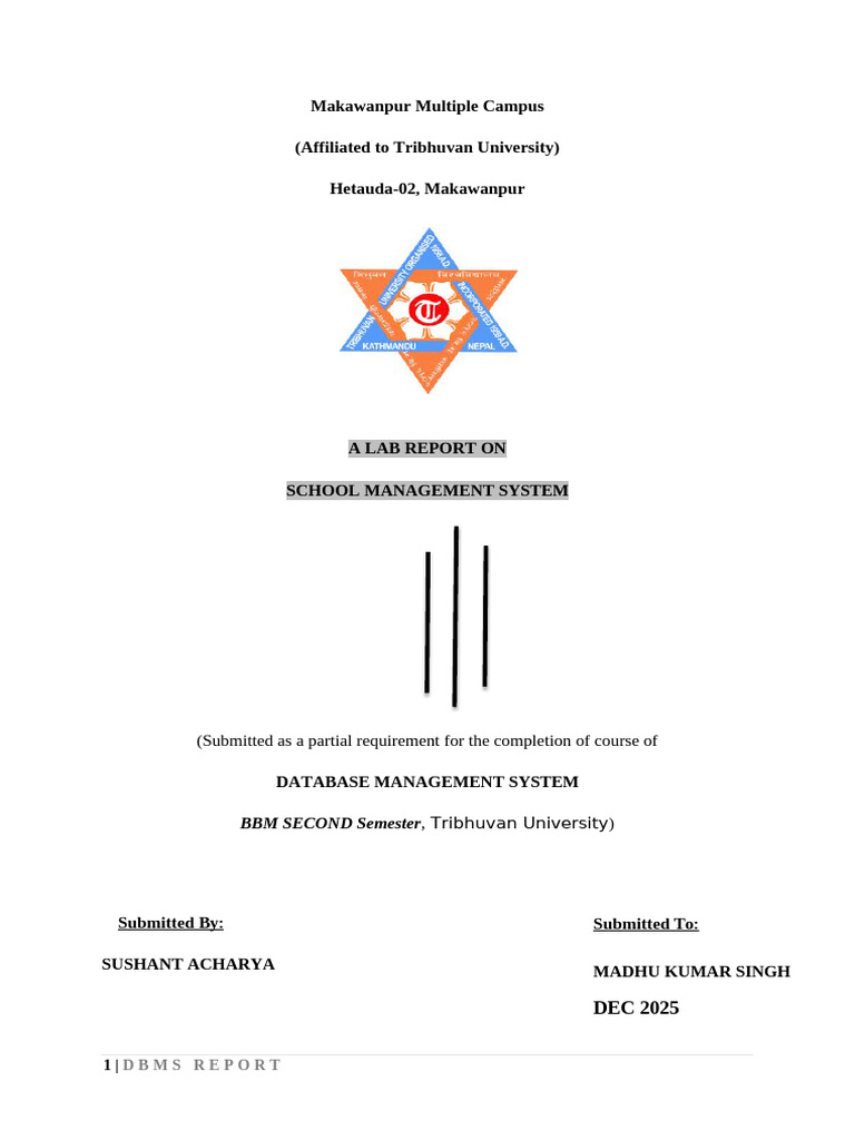 School Management System DBMS Report | PDF | Sql | Software Design