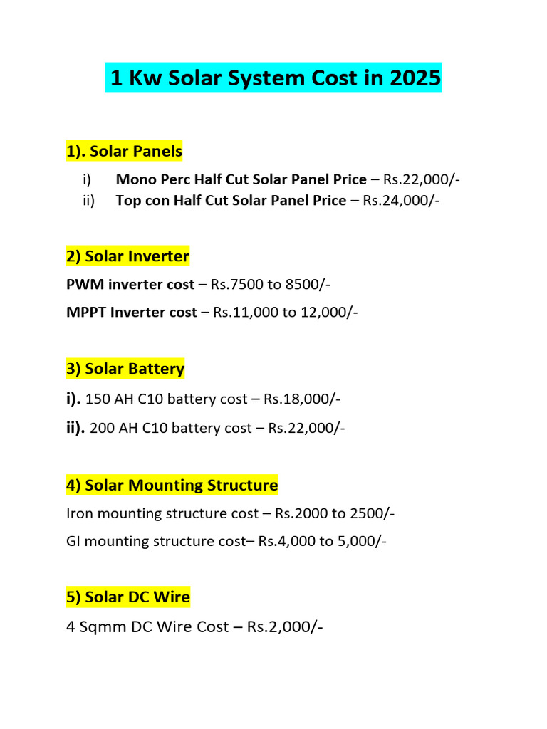 1 Kw Solar Panel Cost in 2025 | PDF