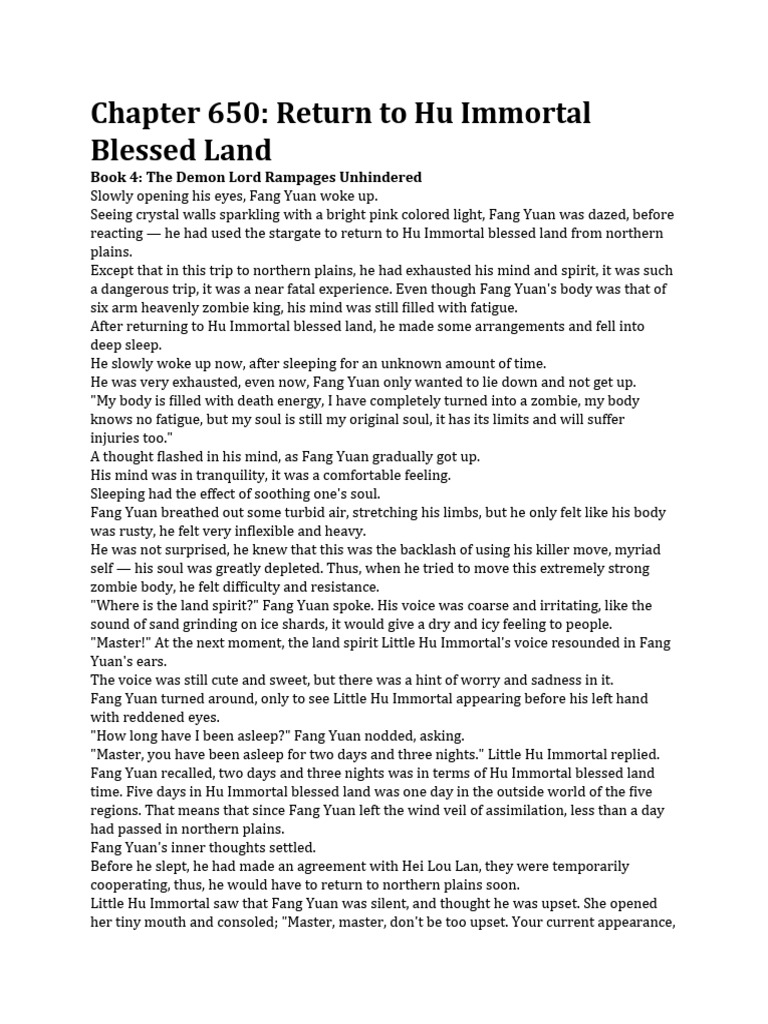 Fang Yuan's Return to Hu Immortal Land | PDF | Thought | Soul