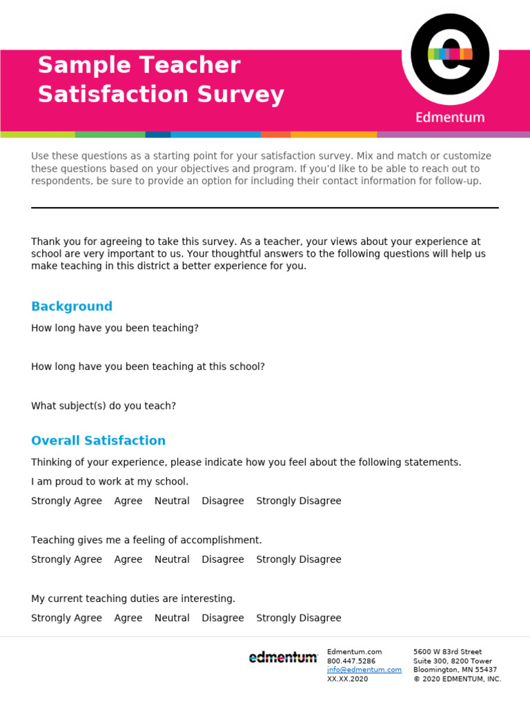 Sample-Teacher-Satisfaction-Survey | PDF | Teachers | Experience