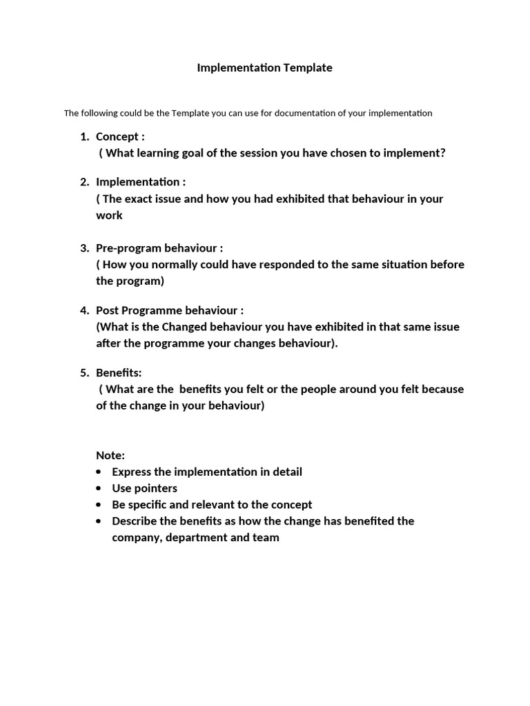 Implementation Documentation Template | PDF