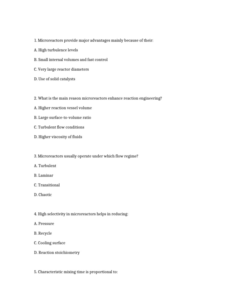 Microreactor_MCQs | PDF | Chemical Reactor | Chemical Reactions