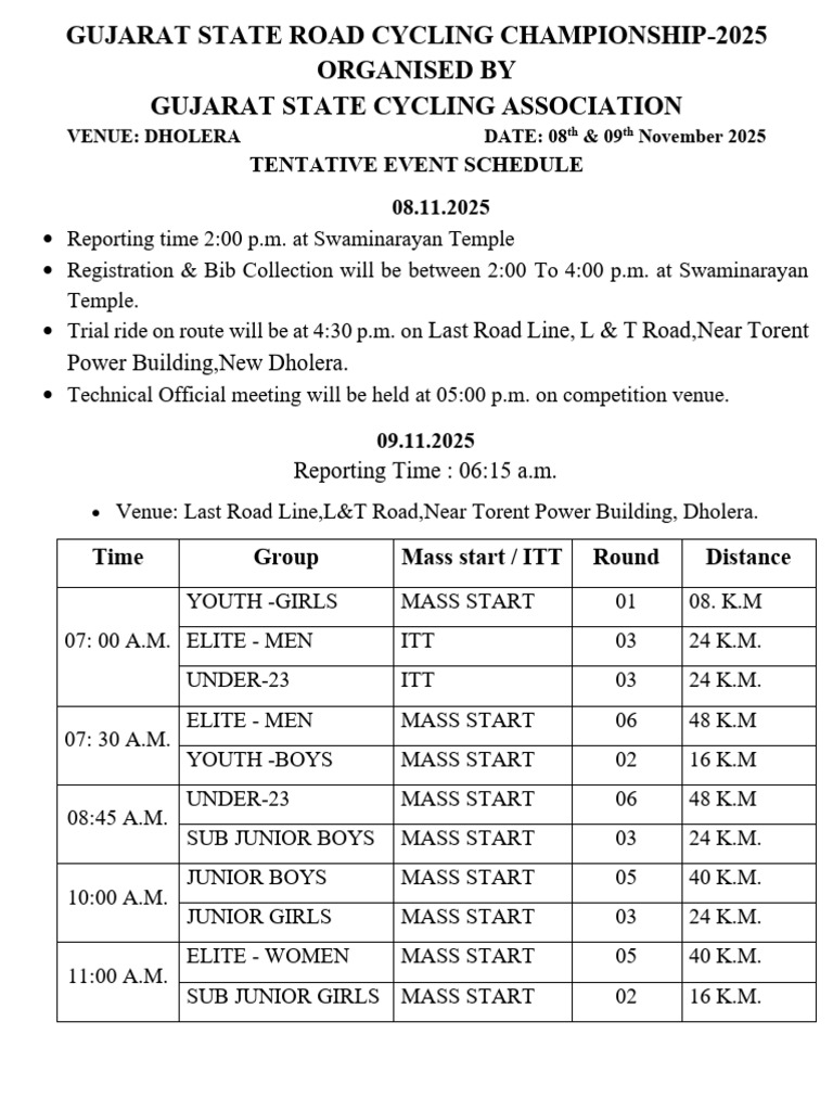 Gsca Road Tentative Schedule-2025-2 | PDF