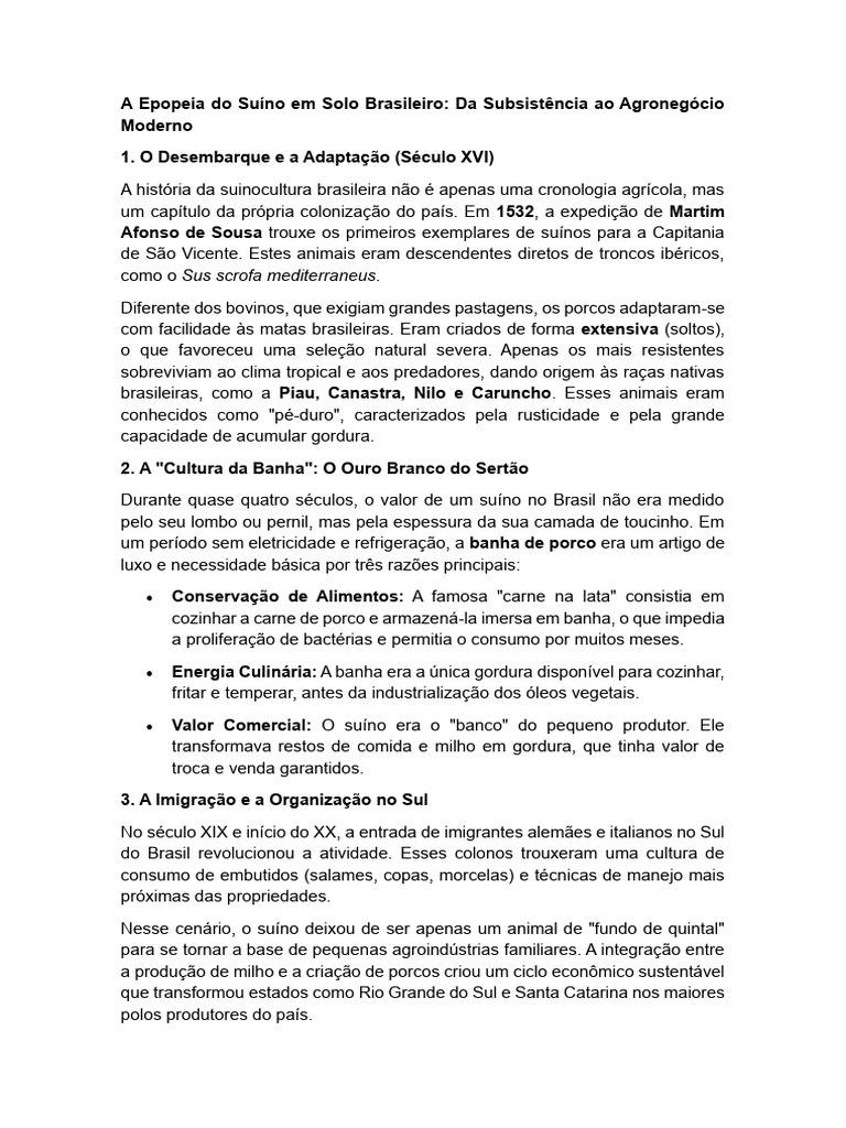 A Epopeia Do Suíno Em Solo Brasileiro | PDF | Porco | Cooperativa