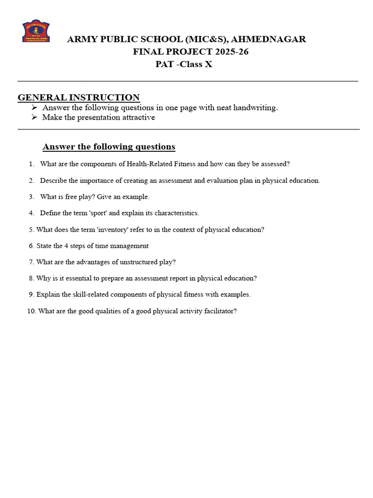 Physical Education Project Guidelines | PDF