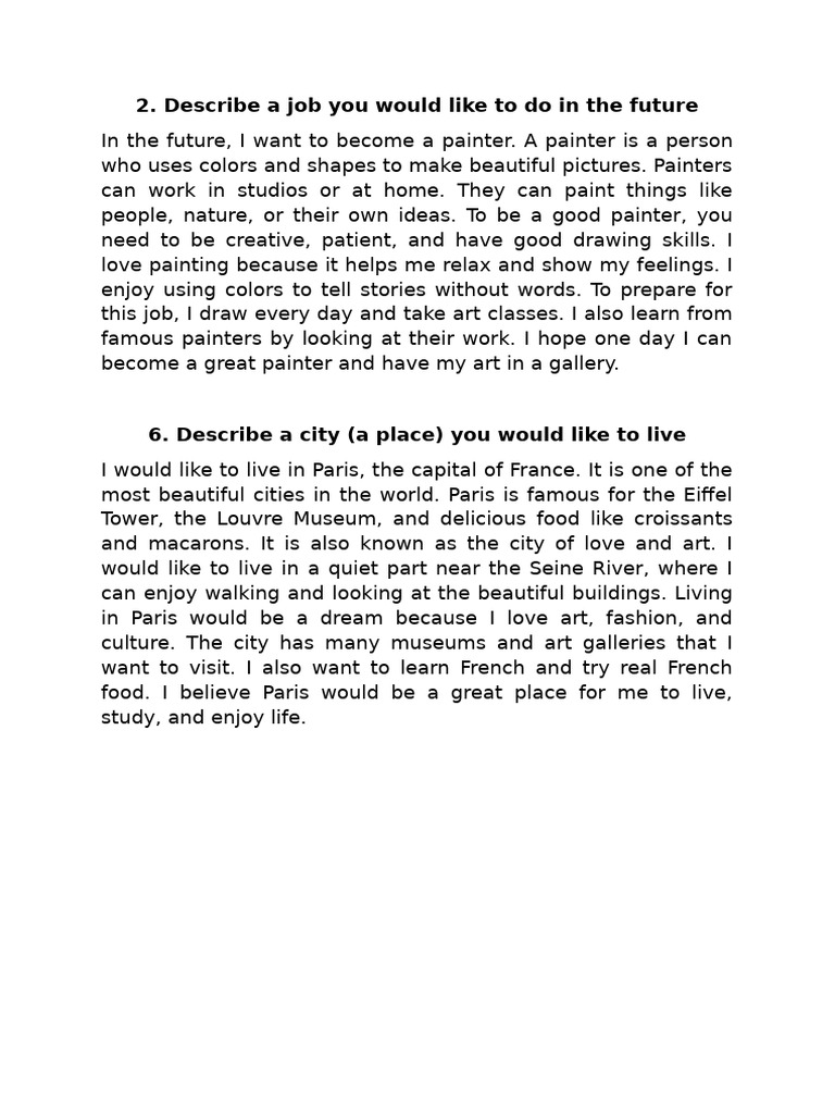 Describe A Job You Would Like To Do in The Future | PDF