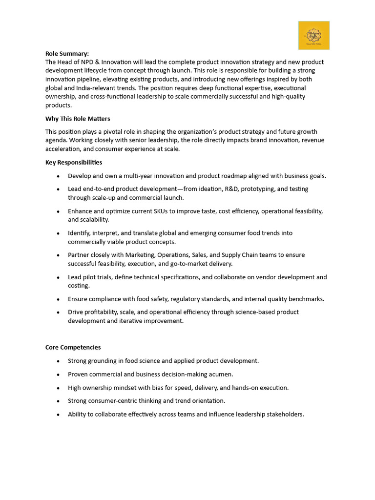 Head of NPD & Innovation | PDF | Innovation | Leadership