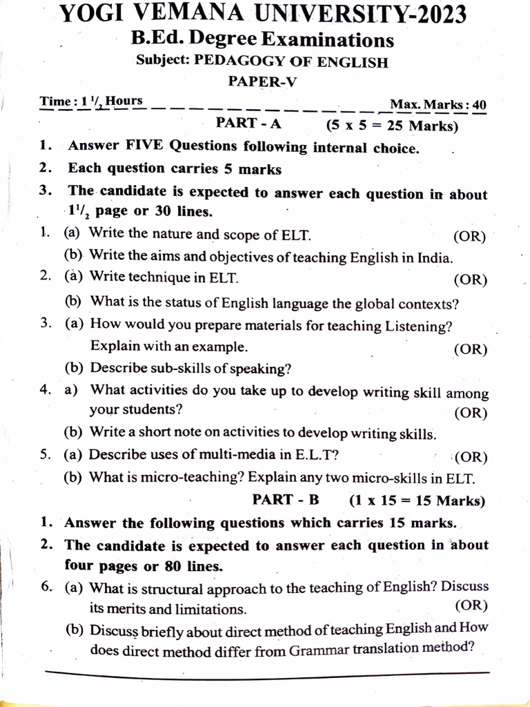 B.Ed. English Pedagogy Exam Guide 2023 | PDF
