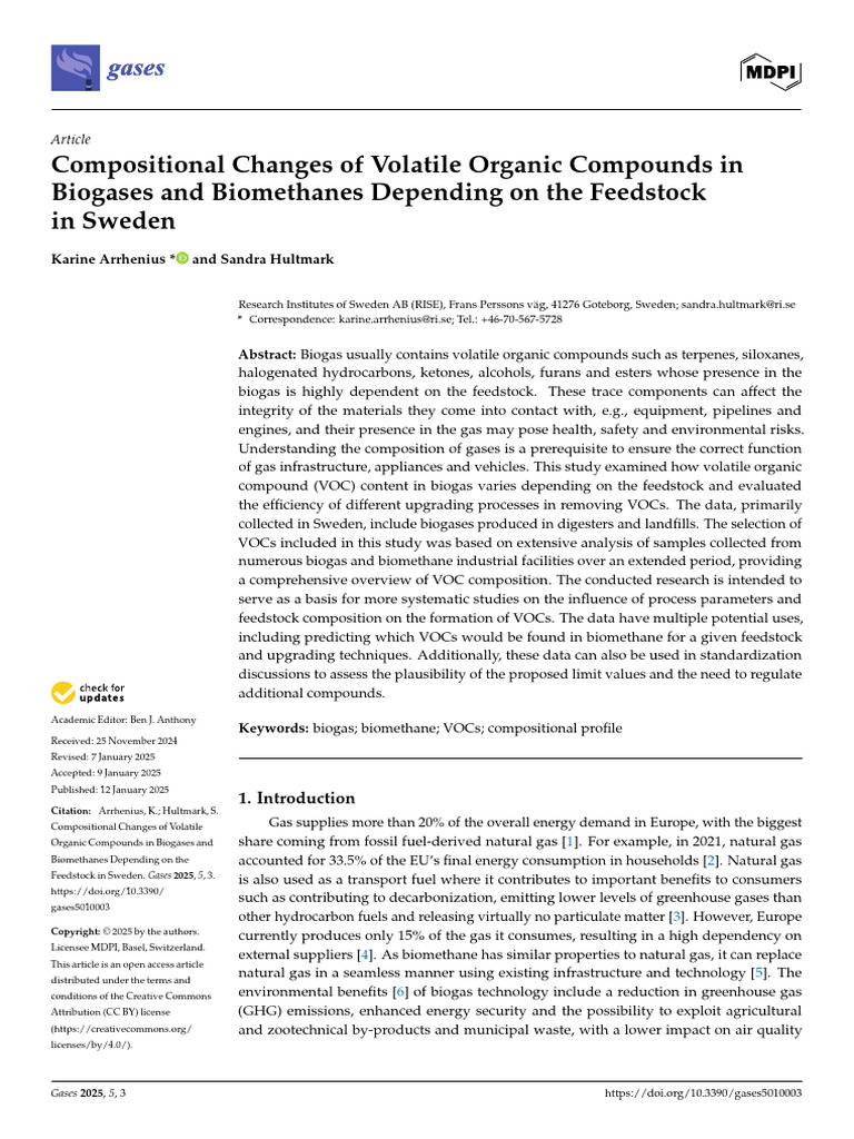 VOC Changes in Biogas by Feedstock Type | PDF | Biogas | Anaerobic ...