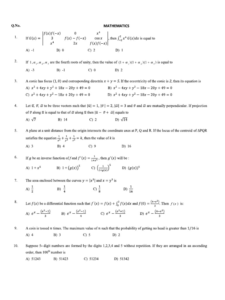 VIT Maths Sample Paper 2024 | PDF