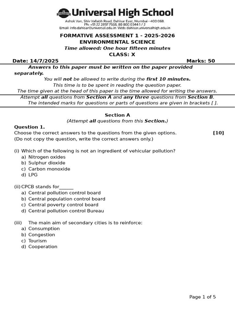 Formative Assessment: Environmental Science | PDF