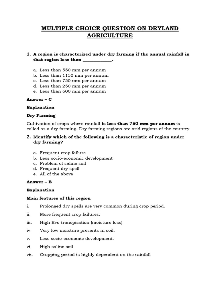 Dryland Agriculture: Key Concepts & Questions | PDF | Drought | Soil