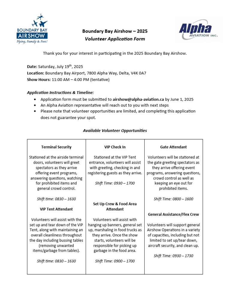 Boundary Bay Volunteer Application | PDF