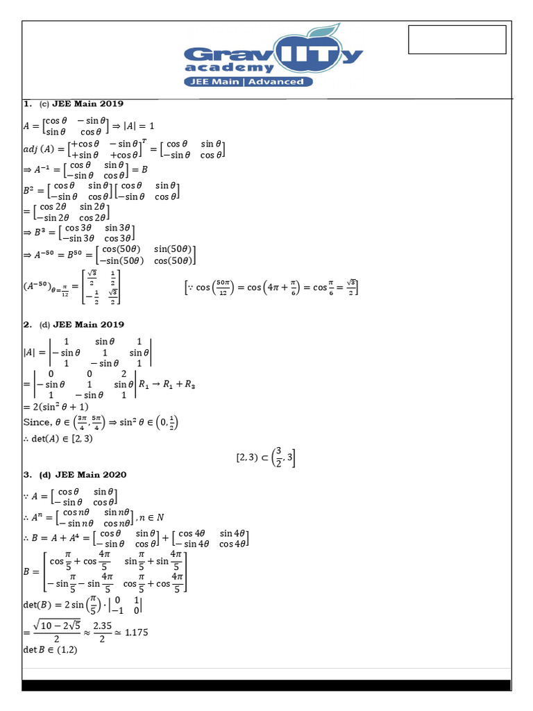 matrix 30 sol (05-12-2025) Maths | PDF | Algebra | Linear Algebra