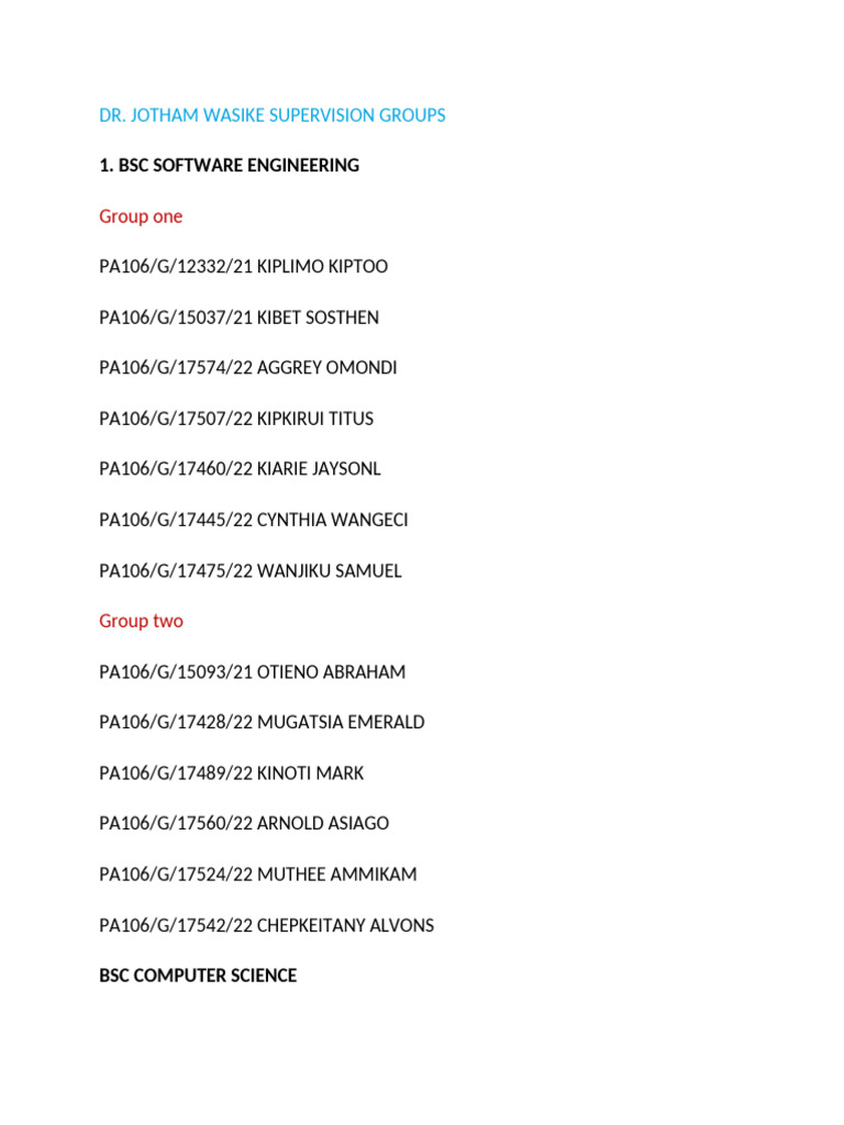 Dr. Jotham Wasike Invigilation Groups | PDF