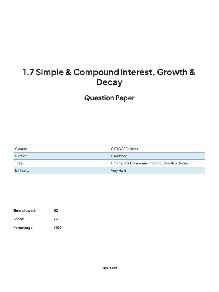 Simple vs Compound Interest Quiz | PDF