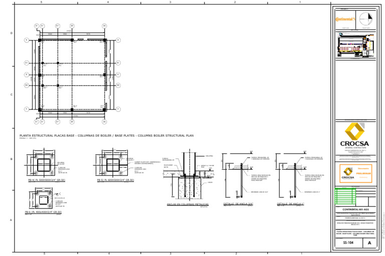 CNT-SS-104 - Base Plates - Columns Boiler Structural Plan | PDF