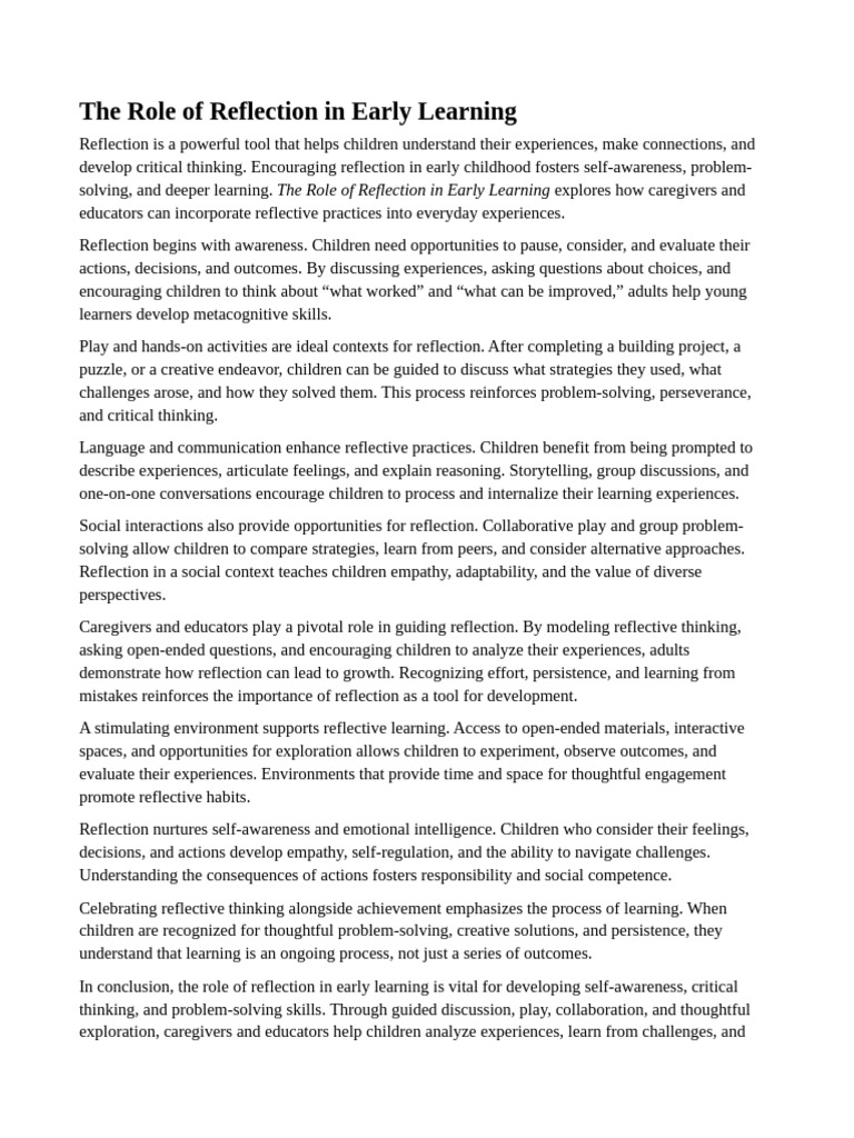 The Role of Reflection in Early Learning | PDF | Learning | Reflective ...