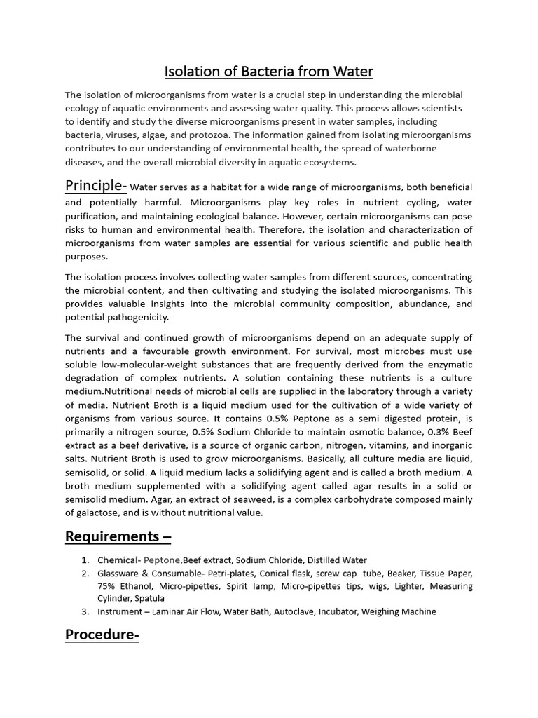 EXPERIMENT 8 Isolation of Bacteria From Water | PDF | Microorganism ...