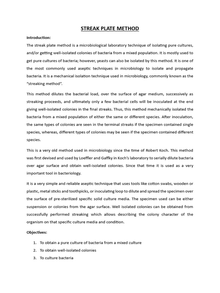 Streak Plate Method for Bacterial Isolation | PDF | Laboratory ...