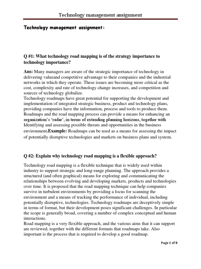 Technology Management Assignment: Page 1 of 9 | PDF | Strategic ...