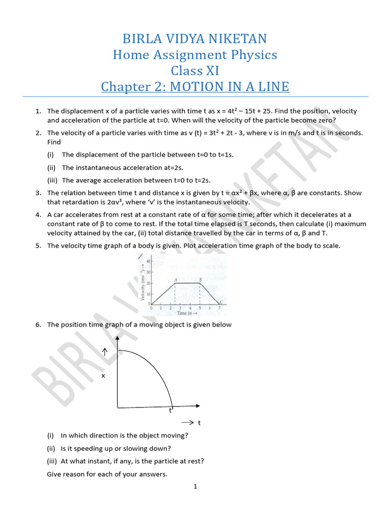 Class XI Physics: Motion in a Line Tasks | PDF | Acceleration | Velocity