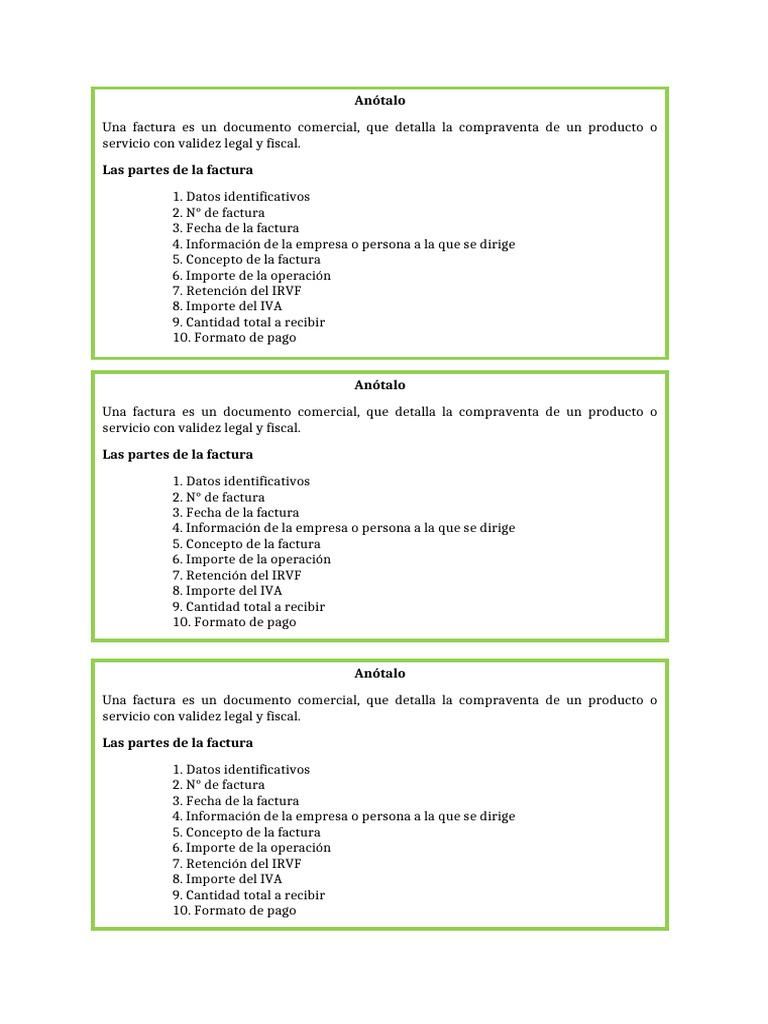 Partes Esenciales de una Factura | PDF
