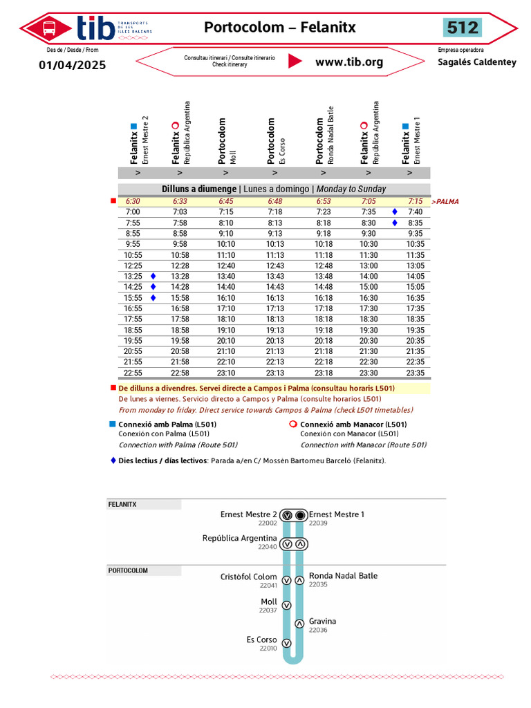 Horarios de las paradas de la línea L512 TIB | PDF
