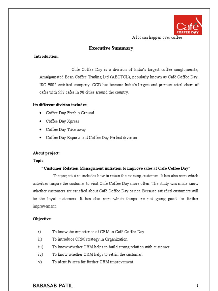 TO improve sales at Café Coffee Day PROJECT REPORT | PDF | Coffeehouse ...