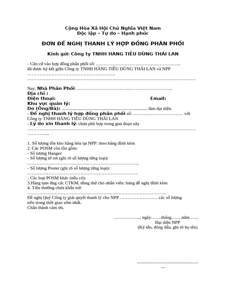De Nghi Thanh Ly NPP | PDF