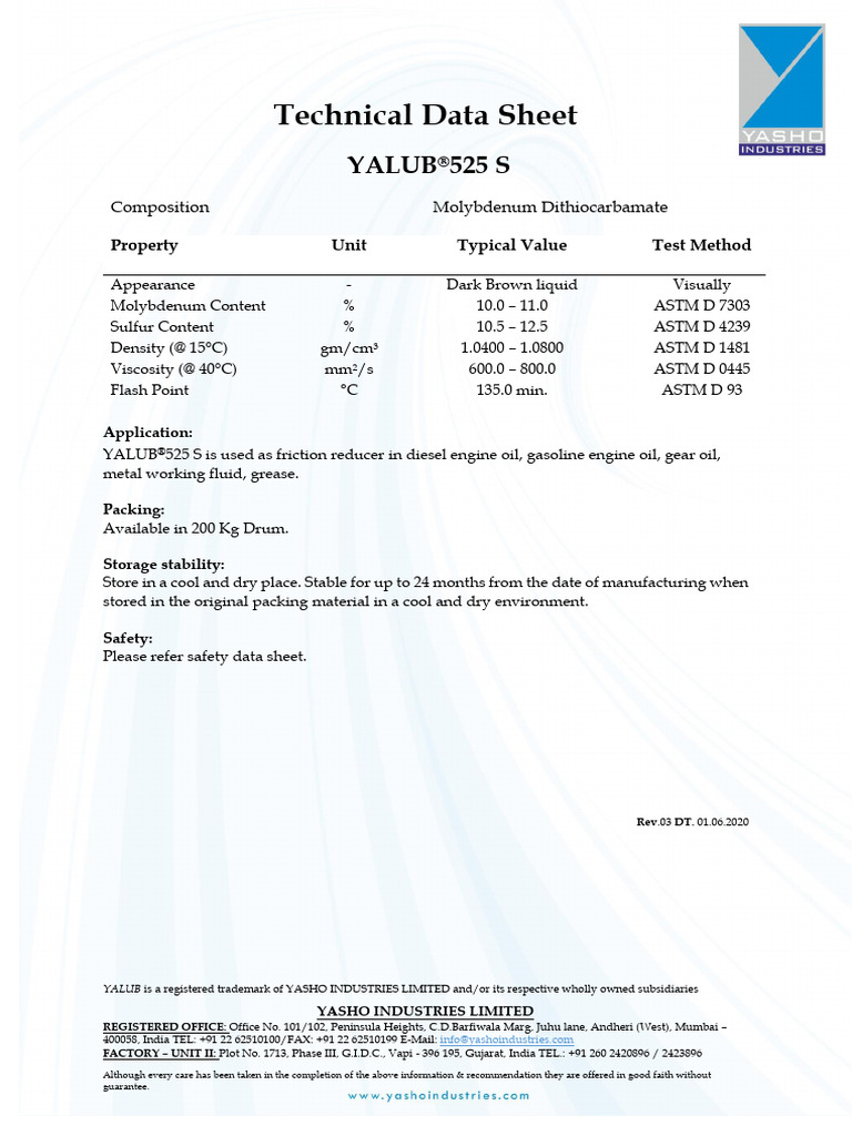 YALUB®525 S Technical Data Sheet | PDF