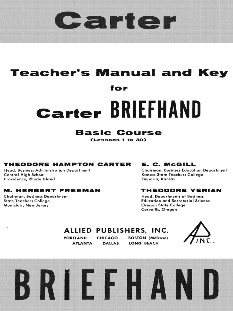 Carter Briefhand Teachers Manual and Key | PDF