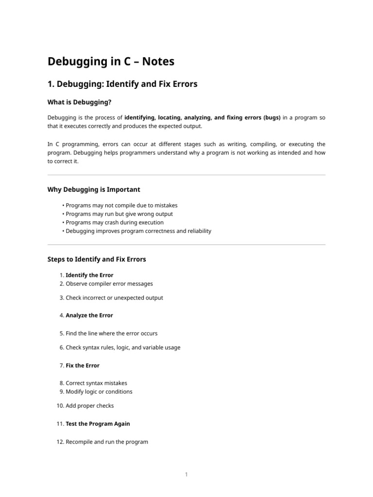 Debugging in C - Beginner Notes | PDF | Debugging | Computer Program
