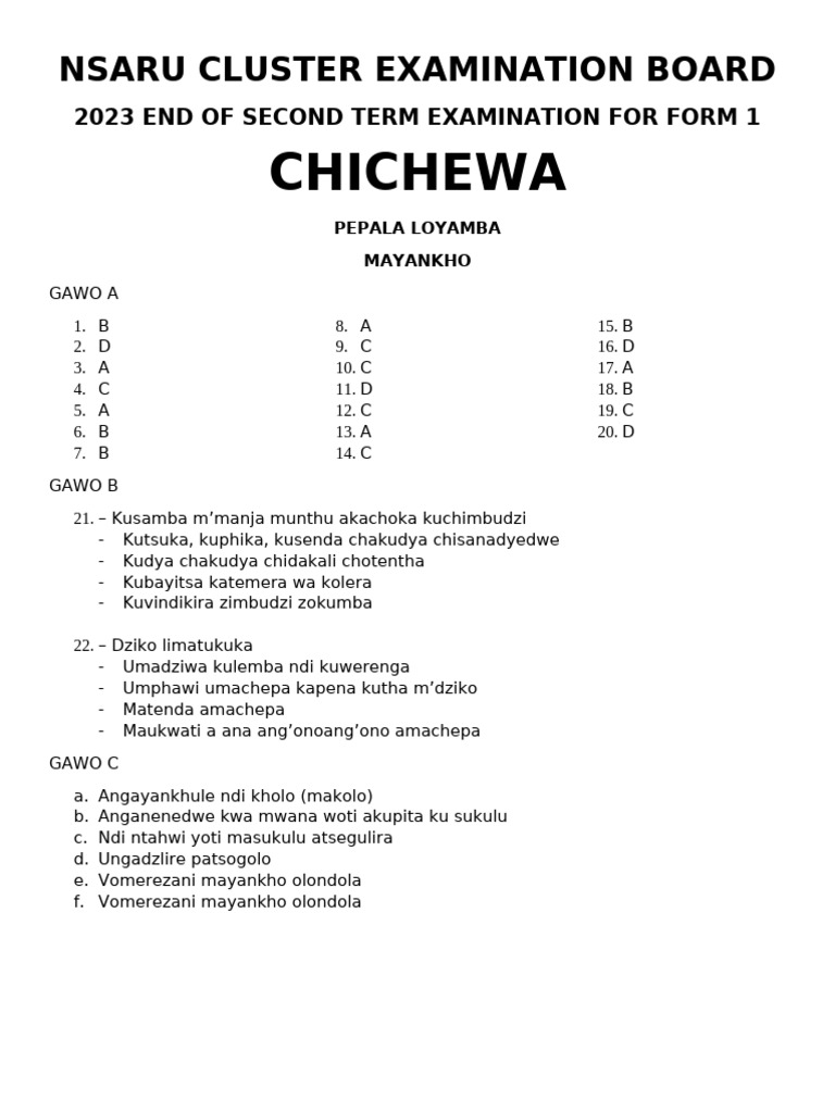 Chich p1 f1 Marking Key | PDF
