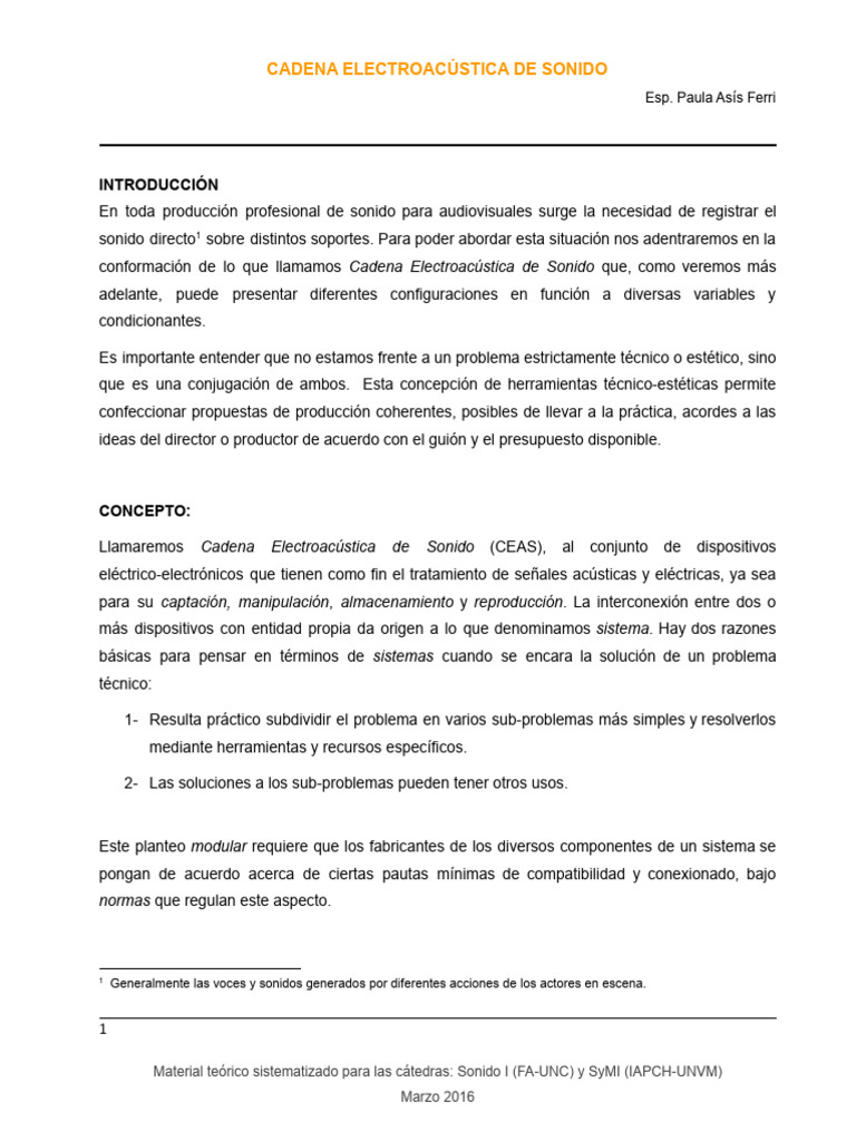 8-Cadena Electroacústica de Sonido-Apunte Paula Asís | PDF | Micrófono ...