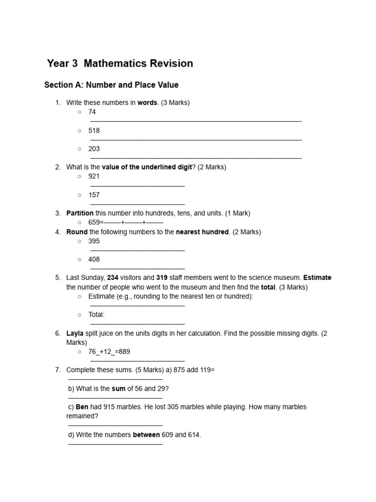 Jenny Mujema - Year 3 Mathematics Revision | PDF