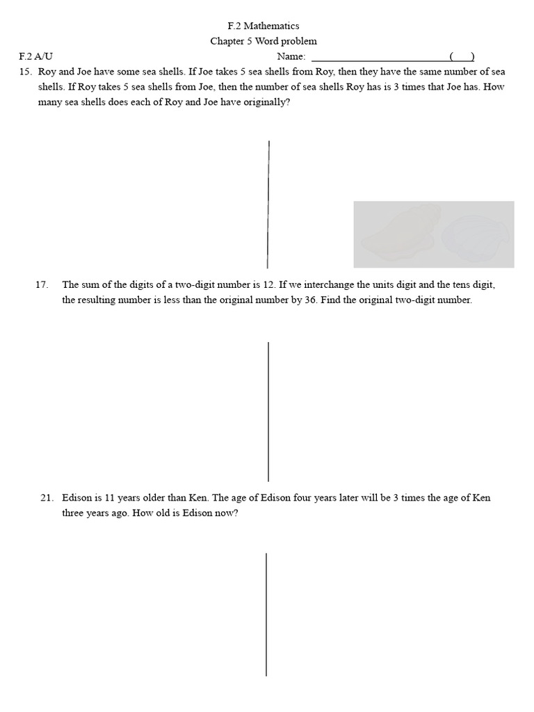 Chapter 5 Linear Equations in Two Unknowns Word Problem Ex5E Part D | PDF