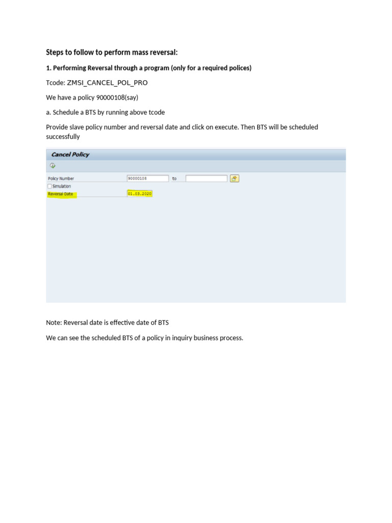 Mass Reversal Process for Policies | PDF