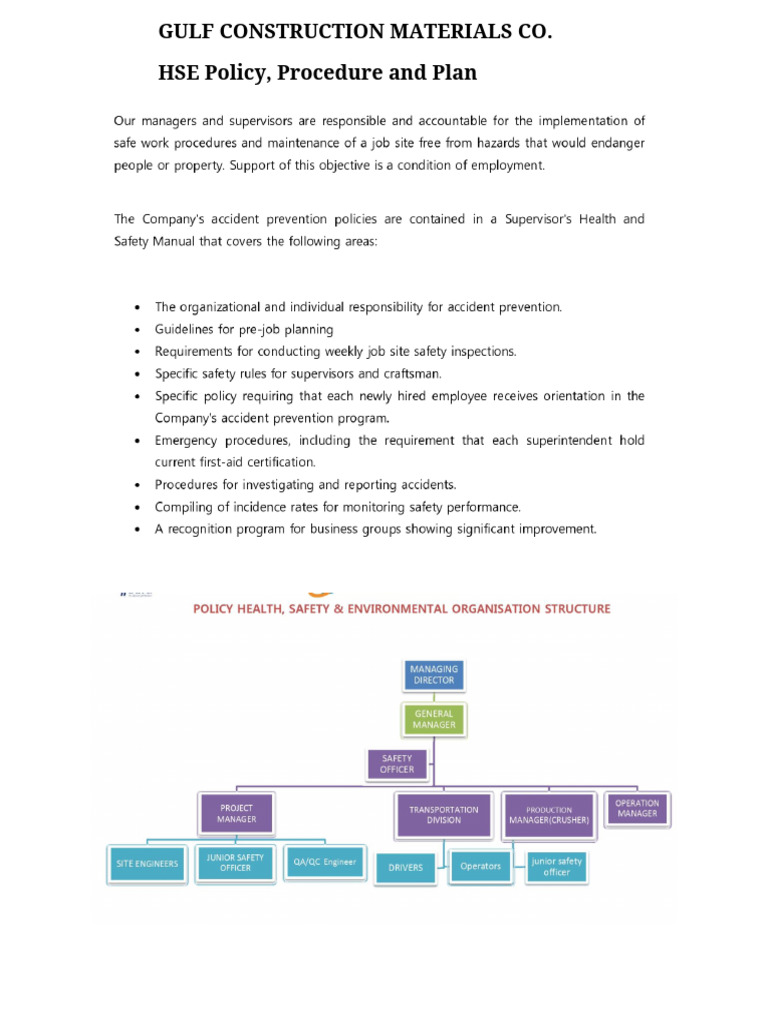 Hse Policy, Procedure and Plan | PDF