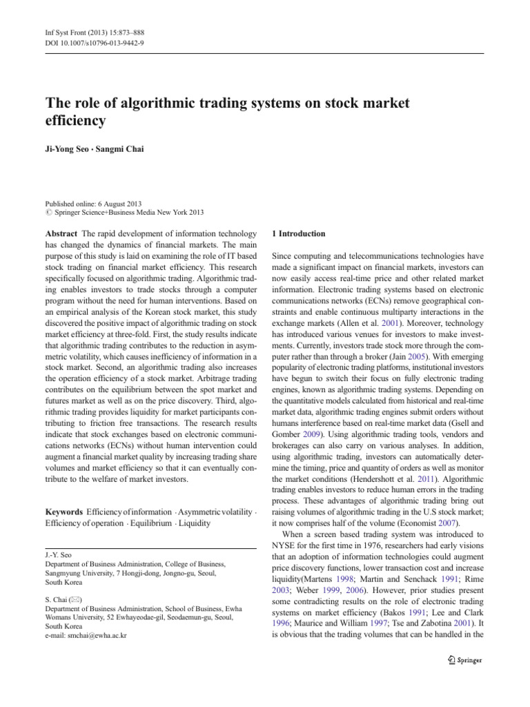The Role of Algorithmic Trading Systems On Stock Market | PDF ...