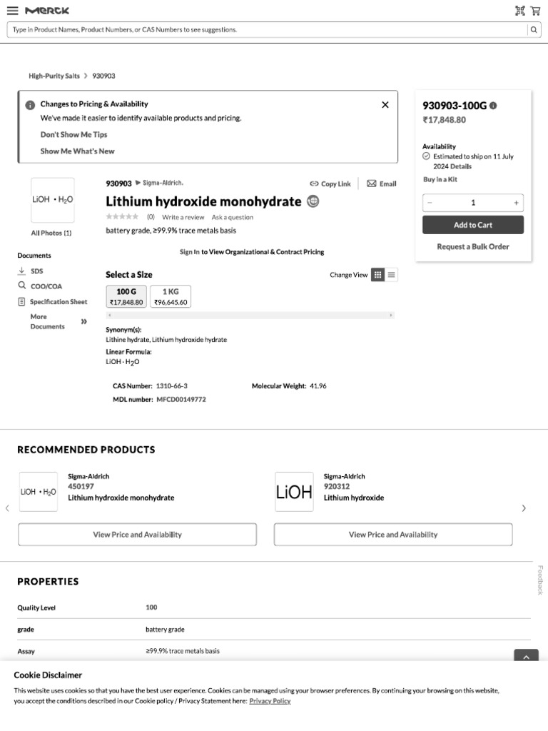 Lithium Hydroxide Monohydrate Hazards | PDF