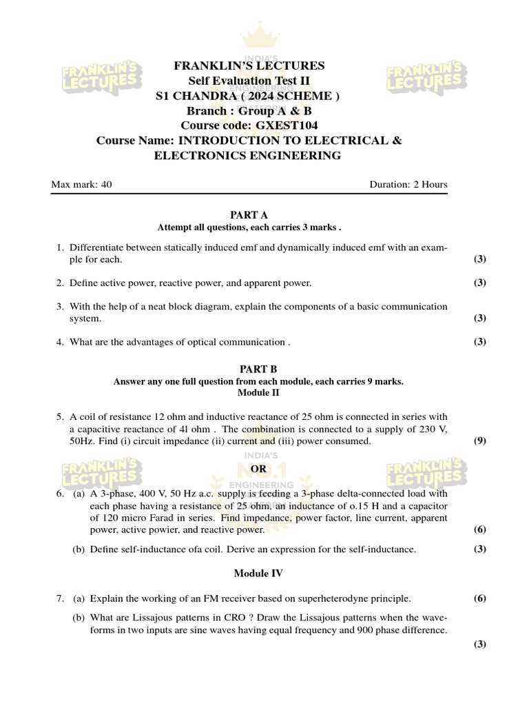 Electrical & Electronics Engineering Test | PDF | Electrical ...