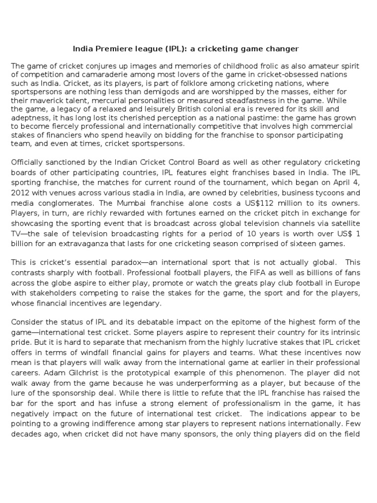 IPL Article | Cricket | Sports