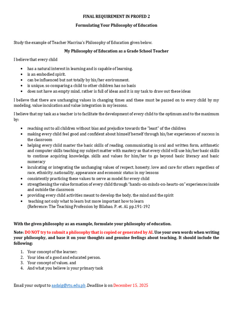Final Requirement in Profed 2 | PDF | Philosophy Of Education | Human ...