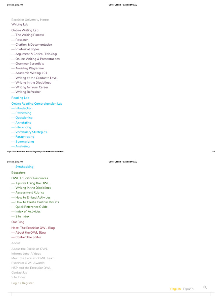 Cover Letters - Excelsior OWL | PDF | Résumé | Human Communication